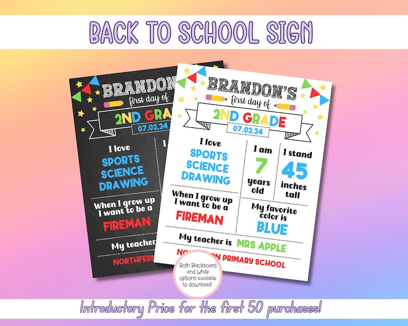 EDITABLE Chalkboard Back to School Sign, Printable School Sign ...