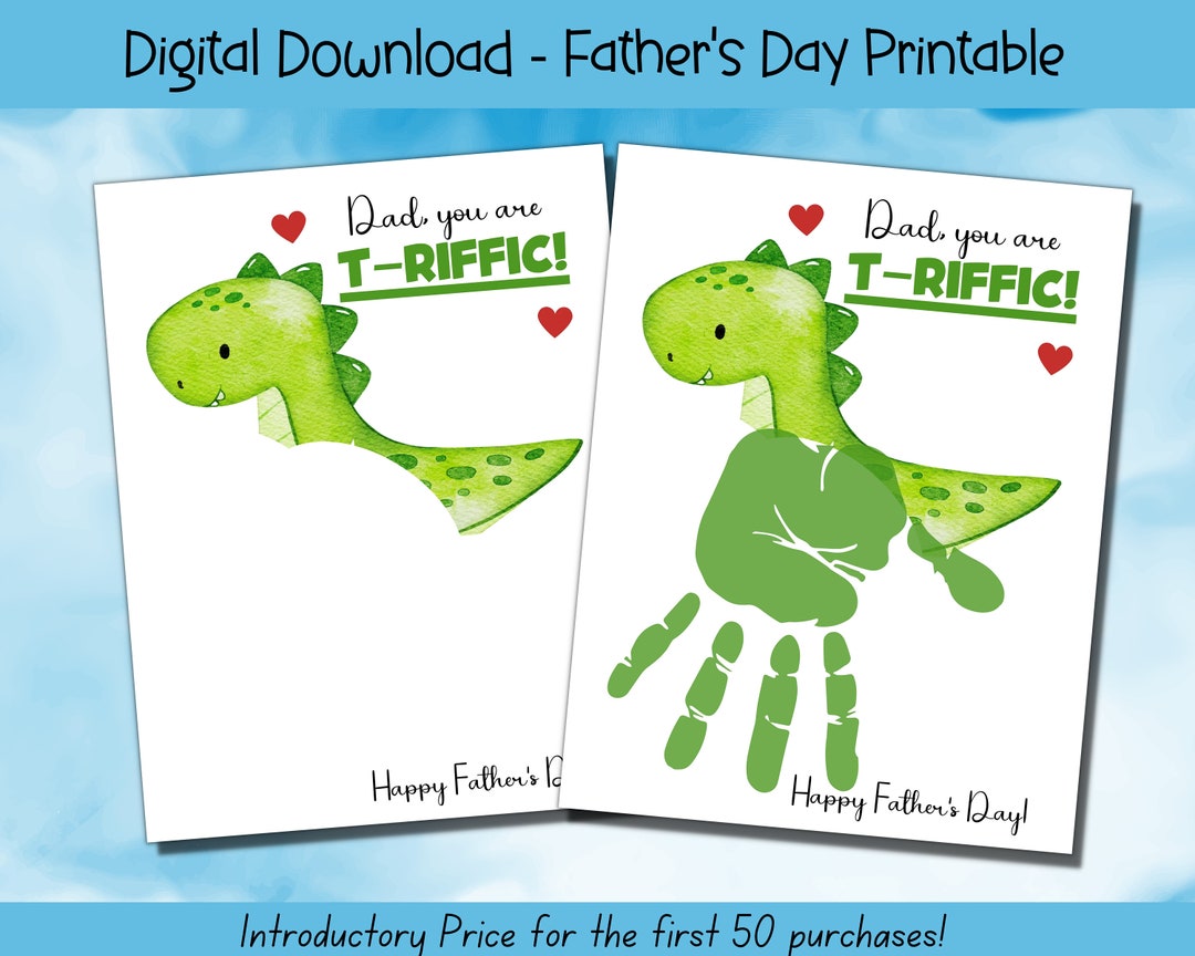 Father's Day Printable, Dinosaur Handprint Art, Fathers Day Gift ...