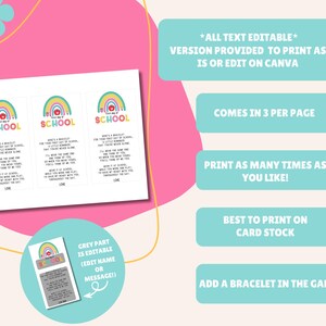 EDITABLE First Day of School Bracelet Gift Tag, Back to School Gift Tag ...