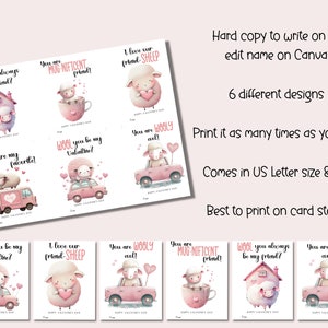 EDITABLE Printable Sheep Valentine Card, Classroom Valentines Day Cards ...