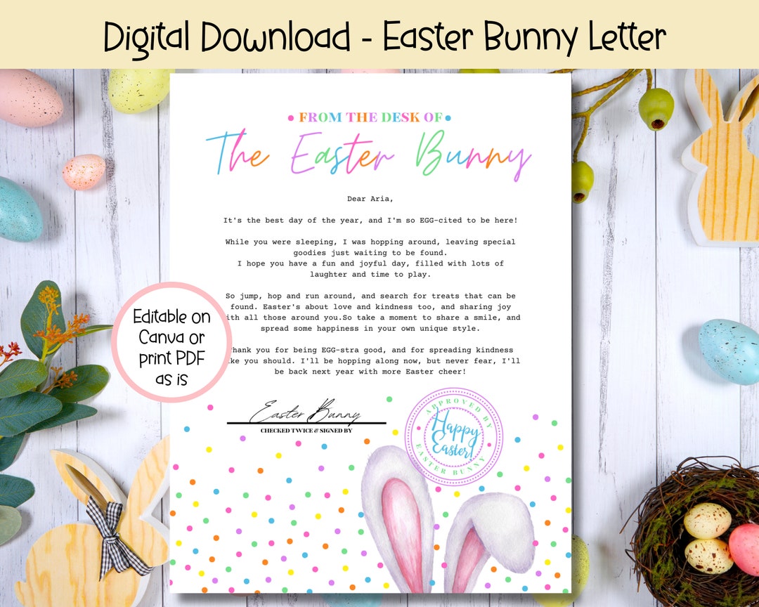 EDITABLE Letter From Easter Bunny, Colorful Printable Easter Letter ...