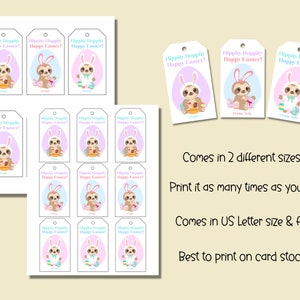 EDITABLE Easter Bunny Sloth Gift Tag, Easter Printables, Kids Easter ...