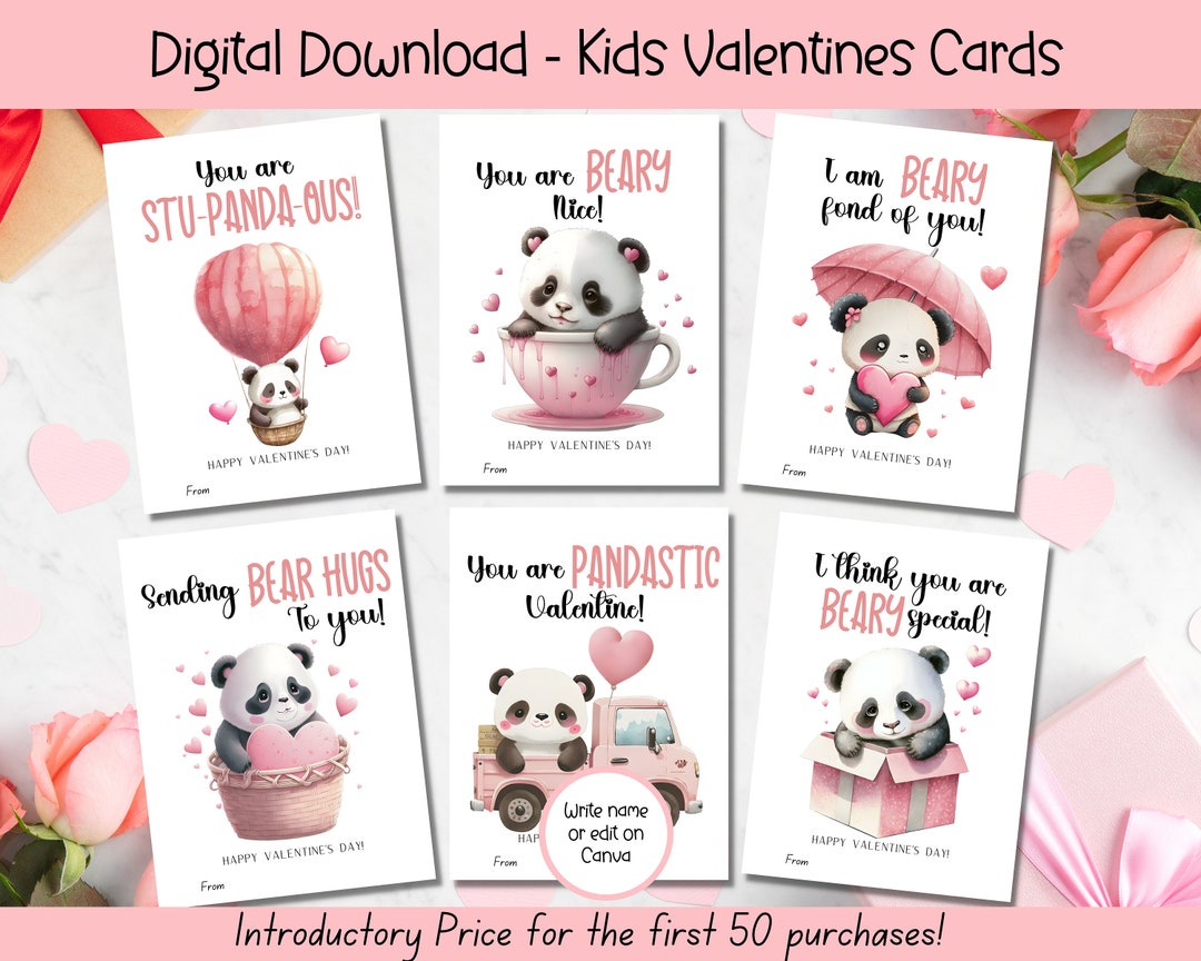 EDITABLE Panda Valentine Cards, Classroom Valentines Day Cards, Kids ...
