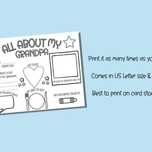 Father's Day Printable, All About My Grandpa, Fathers Day Gift, Card ...