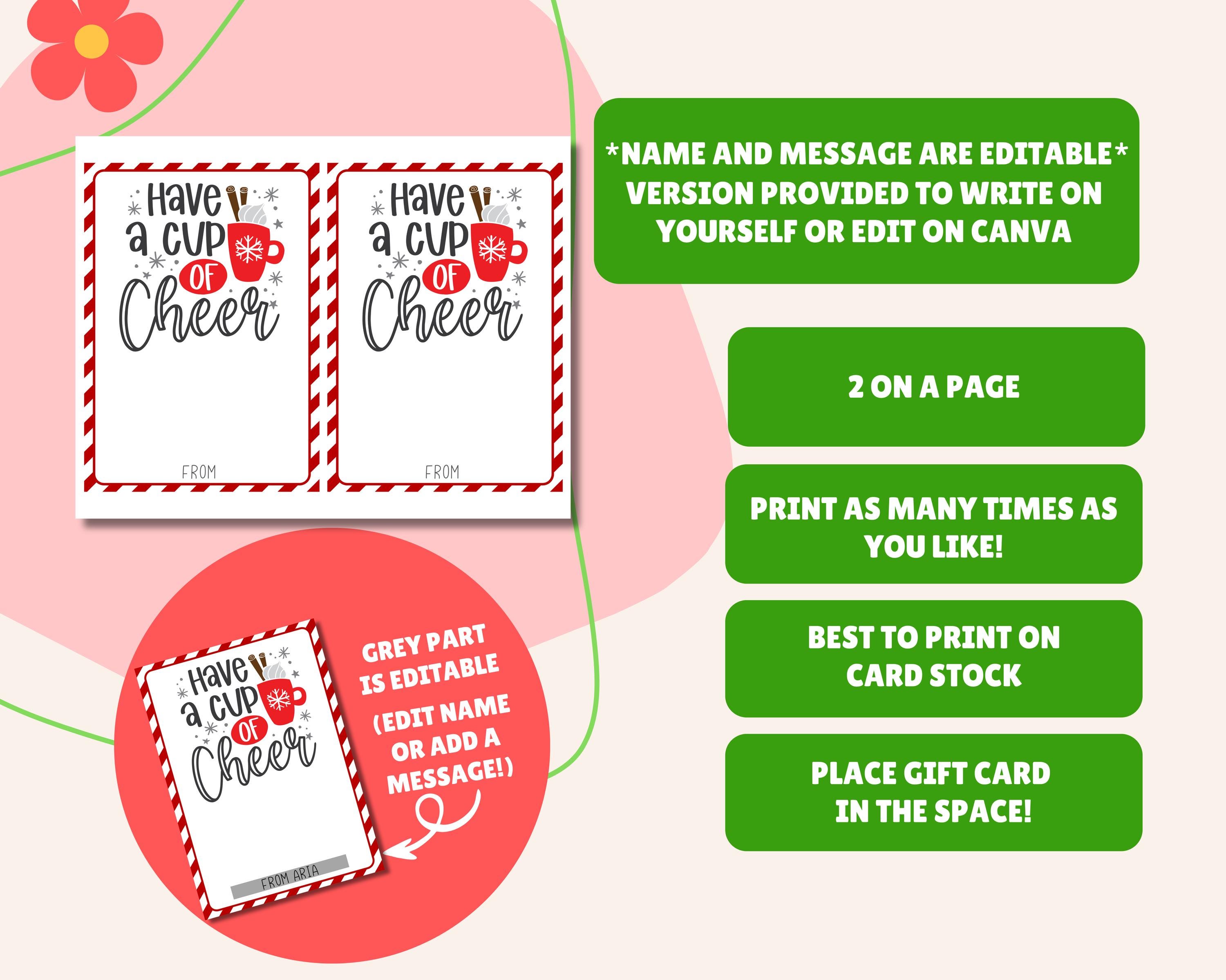 EDITABLE Printable Christmas Gift Card Holder, Teacher Christmas Card ...