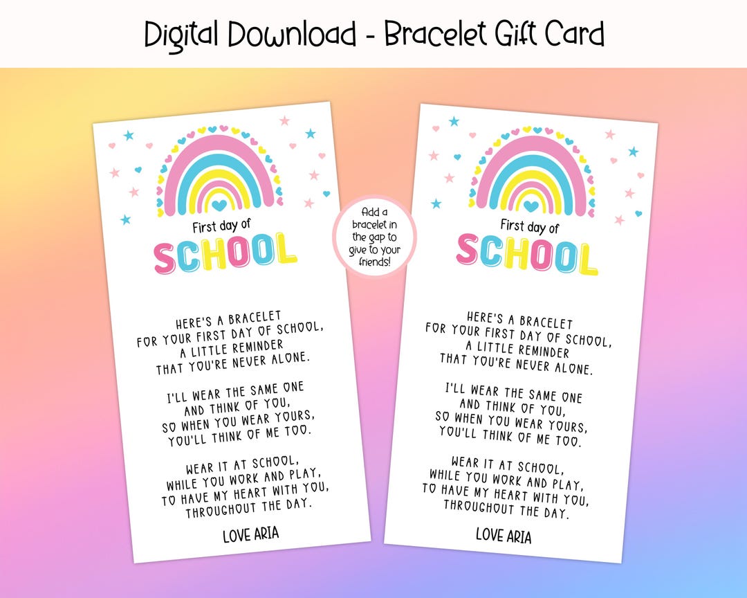 EDITABLE First Day of School Bracelet Gift Tag, Back to School Gift Tag ...