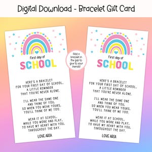 EDITABLE First Day of School Bracelet Gift Tag, Back to School Gift Tag ...