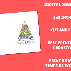 Printable Christmas Teacher Appreciation Card, Teacher Christmas Gift ...