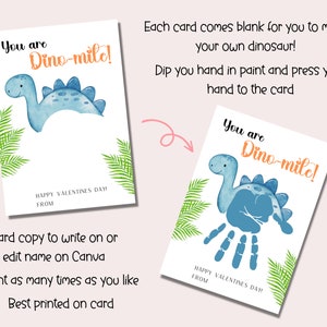 EDITABLE Printable Dinosaur Handprint Valentine Cards, Classroom ...