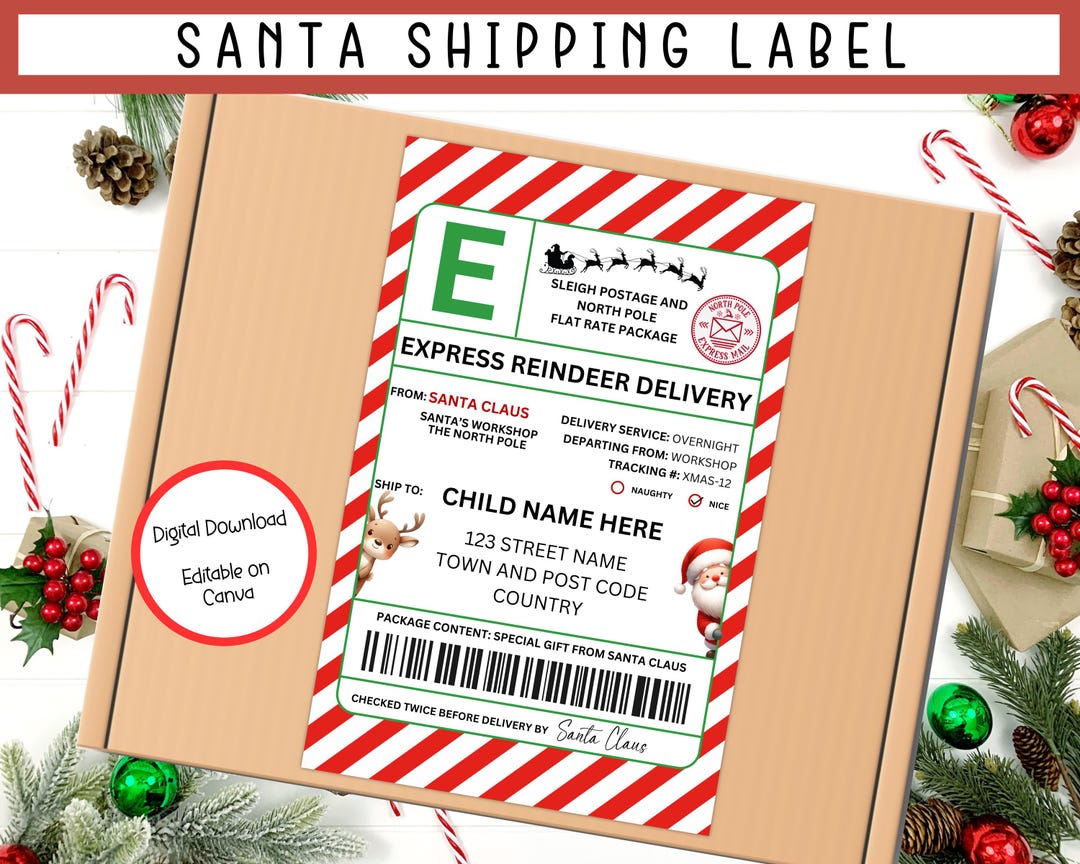 EDITABLE Santa Shipping Label, North Pole Delivery Tags, Santa Mail ...