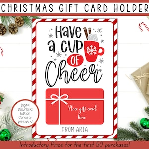 EDITABLE Printable Christmas Gift Card Holder, Teacher Christmas Card ...