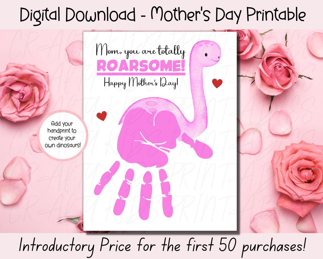 Mother's Day Printable Dinosaur Handprint Art Mothers - Etsy