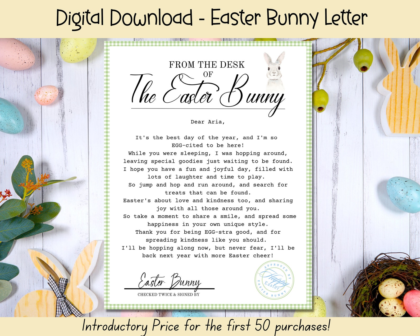EDITABLE Letter From Easter Bunny, Green Printable Easter Bunny Letter ...