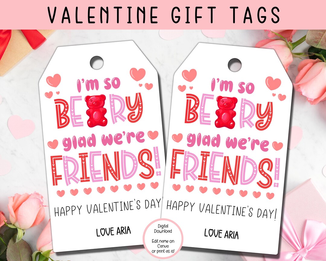 EDITABLE Gummy Bear Valentine Gift Tags, Printable Kids Valentine Tags ...