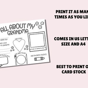 Mother's Day Printable, All About My Grandma, Mothers Day Gift, Card ...