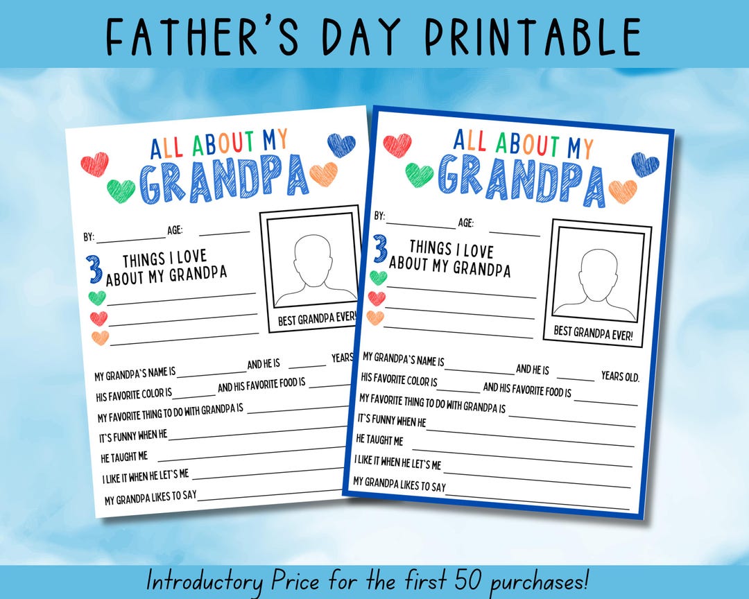All About My Grandpa Printable, Father's Day Printable, Fathers Day ...