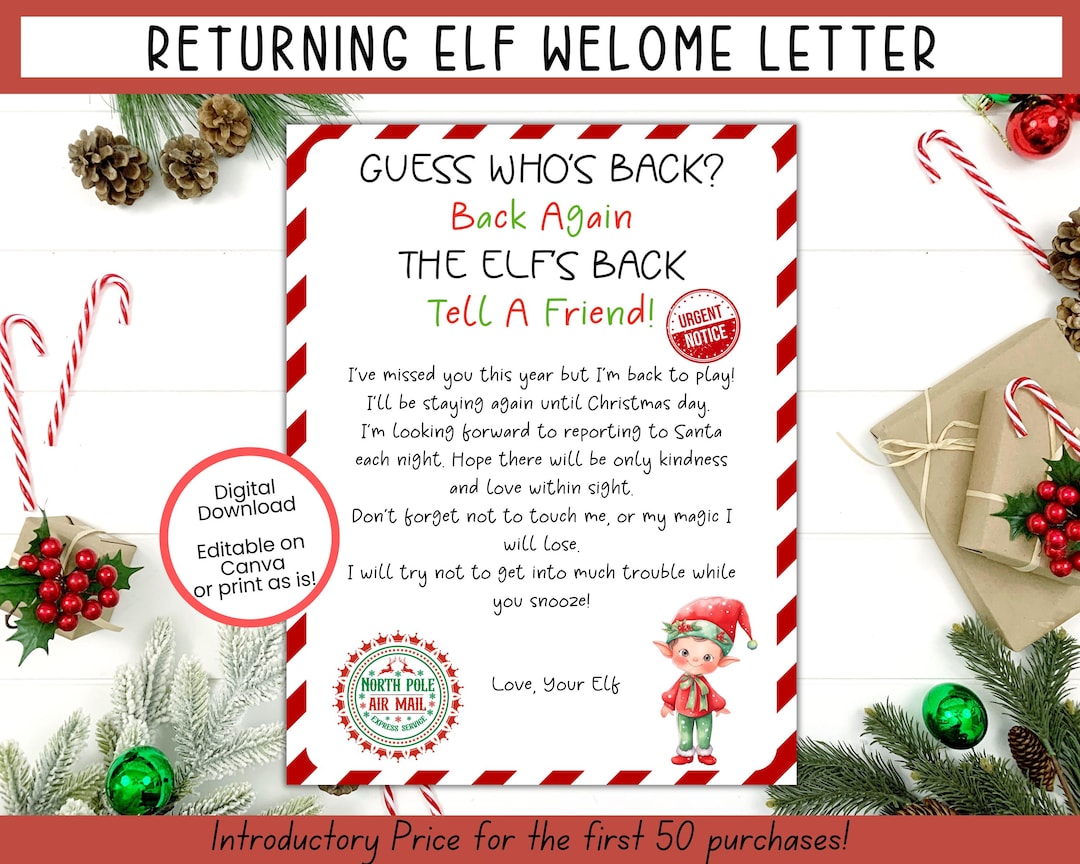 EDITABLE Elf Arrival Letter, Elf Welcome Letter, I'm Back Elf Letter ...
