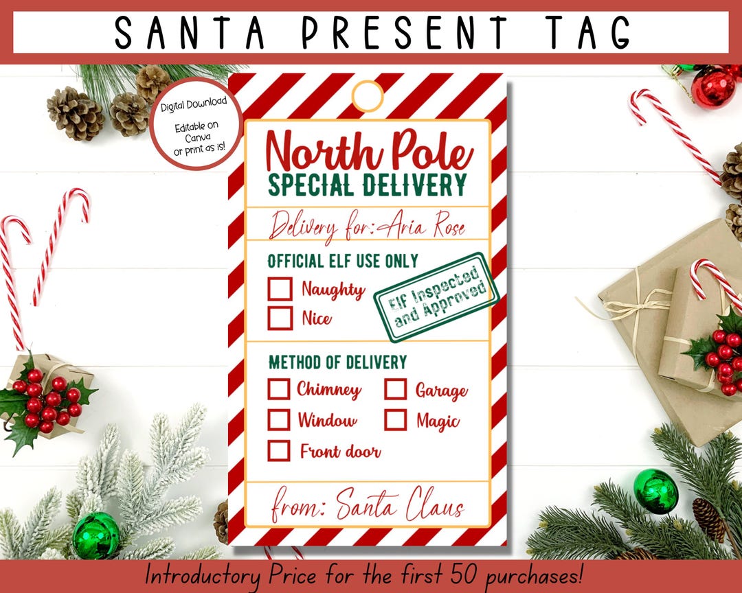 EDITABLE Santa Gift Tag, North Pole Delivery Tags, Present From Santa ...