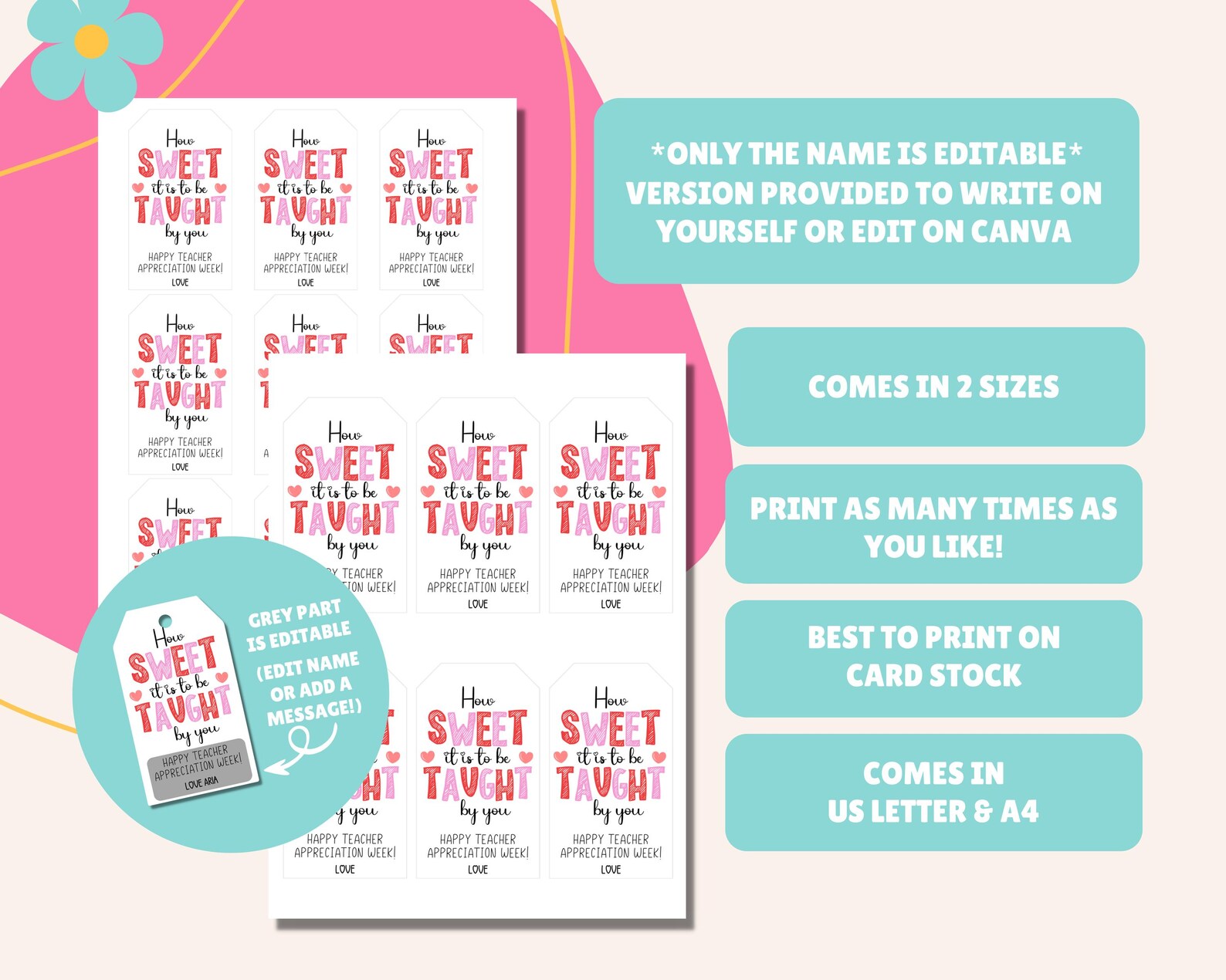 EDITABLE Teacher Appreciation Gift Tag, Staff Appreciation Tag, Teacher ...