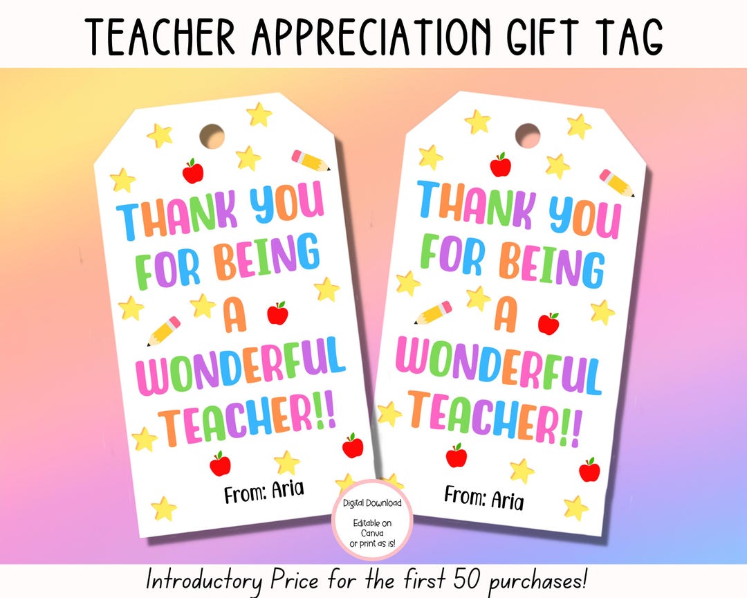 EDITABLE Teacher Appreciation Gift Tag, Staff Appreciation Gift Tag ...