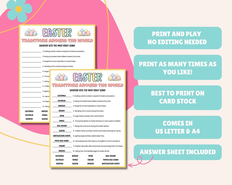 Easter Traditions Around the World, Easter Quiz Game, Easter Printable ...