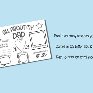 Father's Day Printable, All About My Dad, Fathers Day Gift, Card for ...