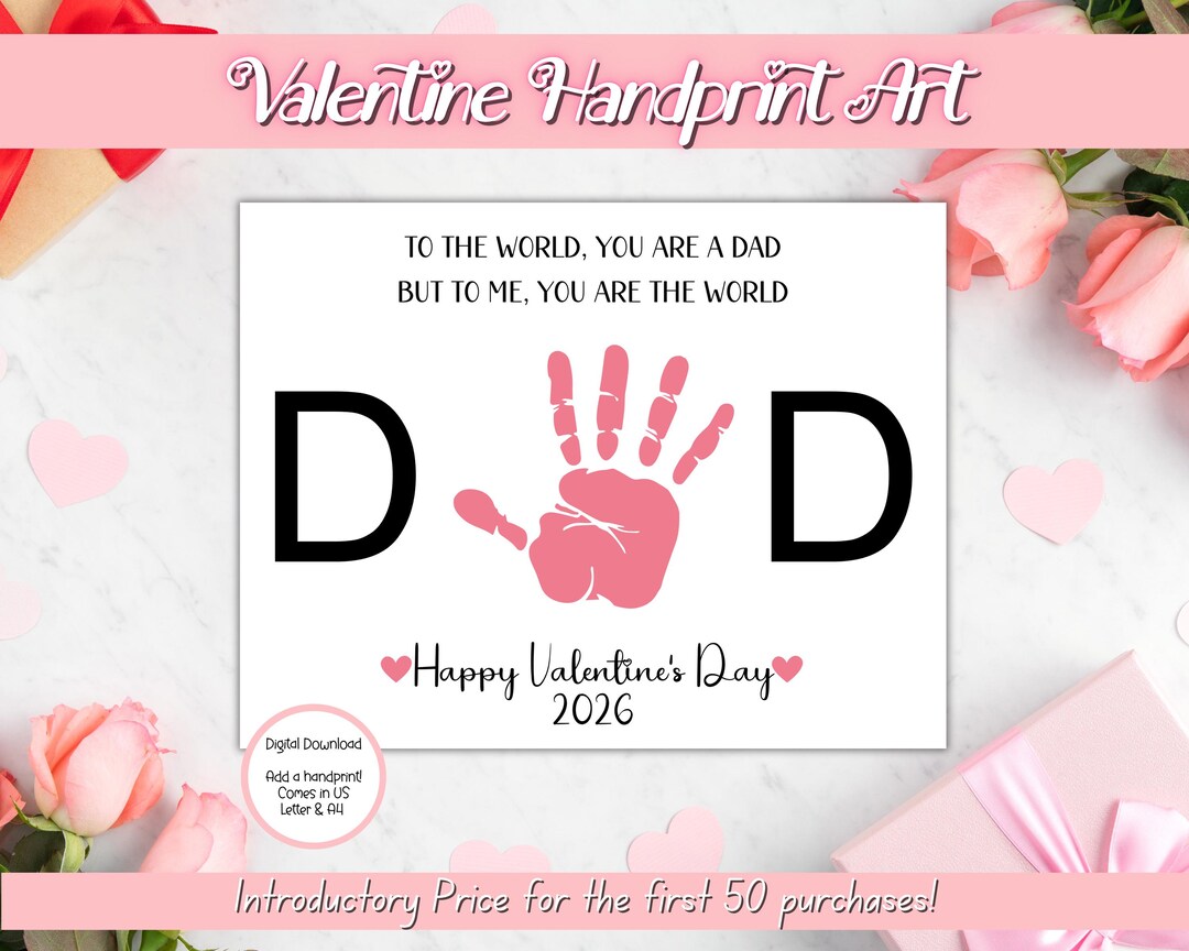 Printable Valentine Handprint Art Craft for Kids for Dad, Handprint ...