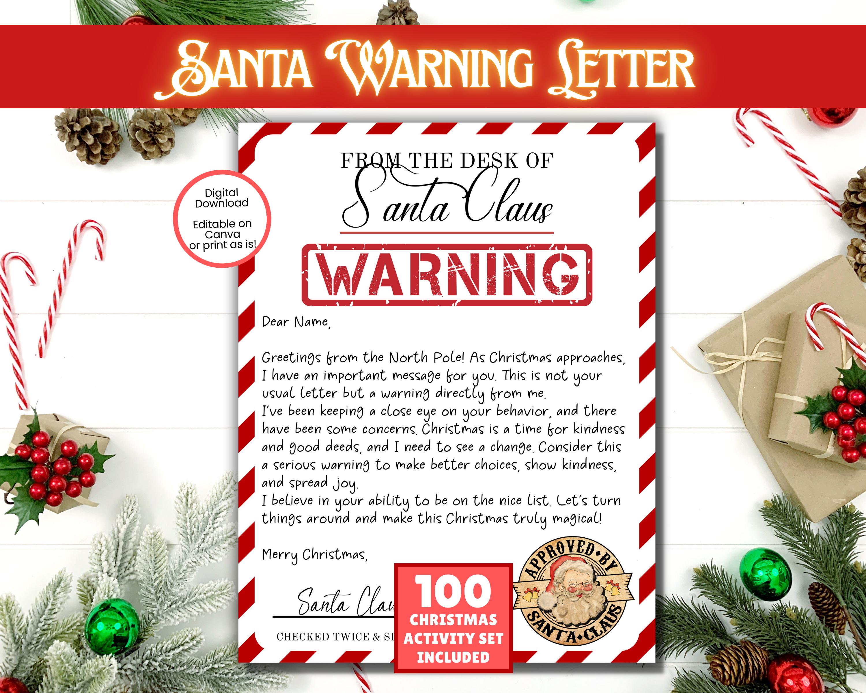 EDITABLE Santa Warning Letter, Letter From Santa, Naughty List Letter ...