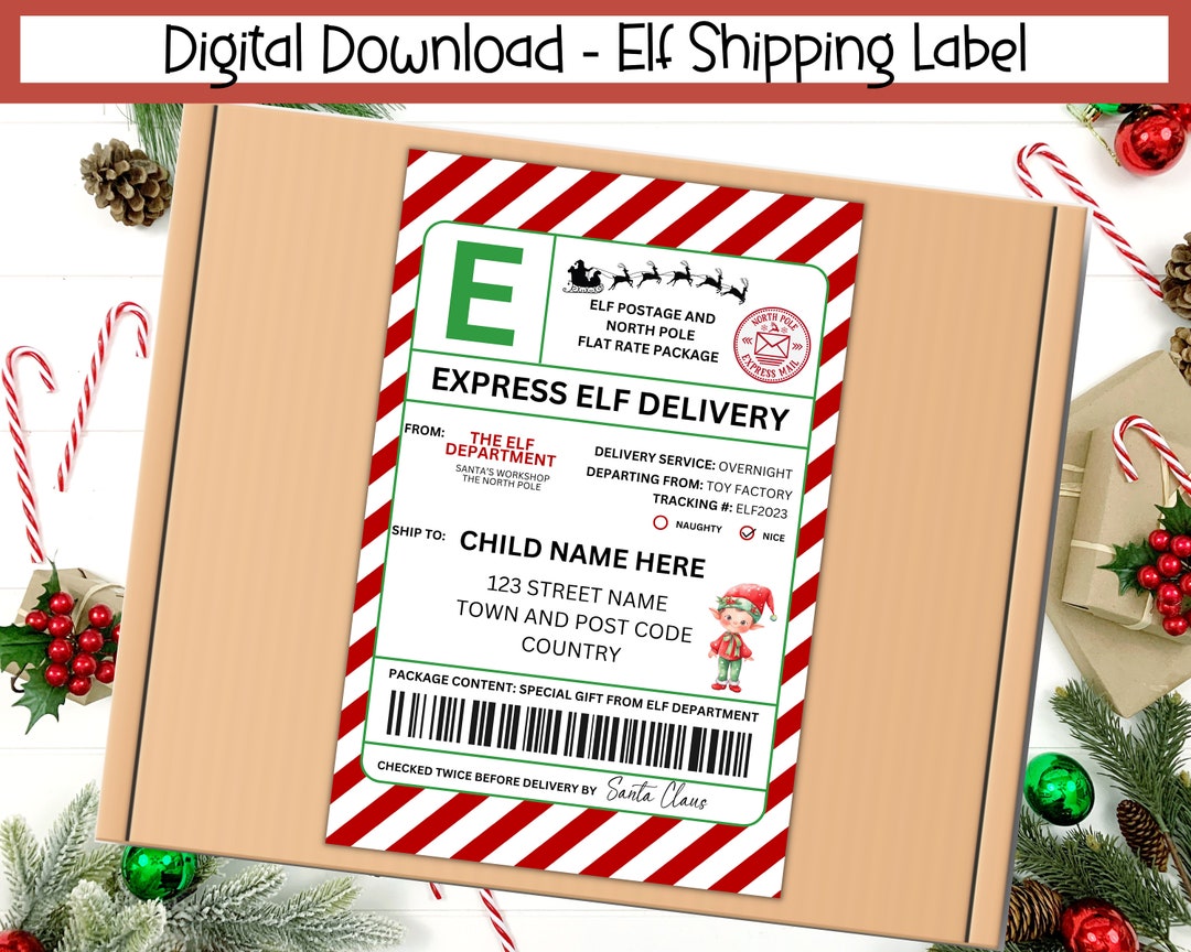 EDITABLE Elf Shipping Label, North Pole Delivery Tags, Santa Mail ...