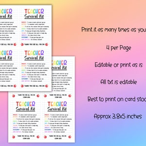 EDITABLE Teacher Survival Kit, First Day of School Gift Tag, Back to ...