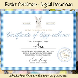 EDITABLE Certificate From Easter Bunny, Blue Printable Easter Bunny ...