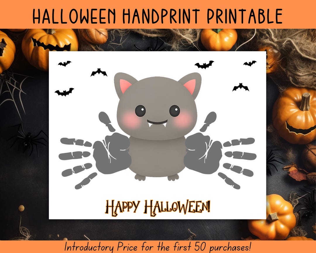 Bat Halloween Handprint, Halloween Printable Handprint Craft for Kids ...