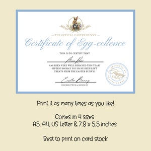 EDITABLE Certificate From Easter Bunny, Blue Printable Easter Bunny ...