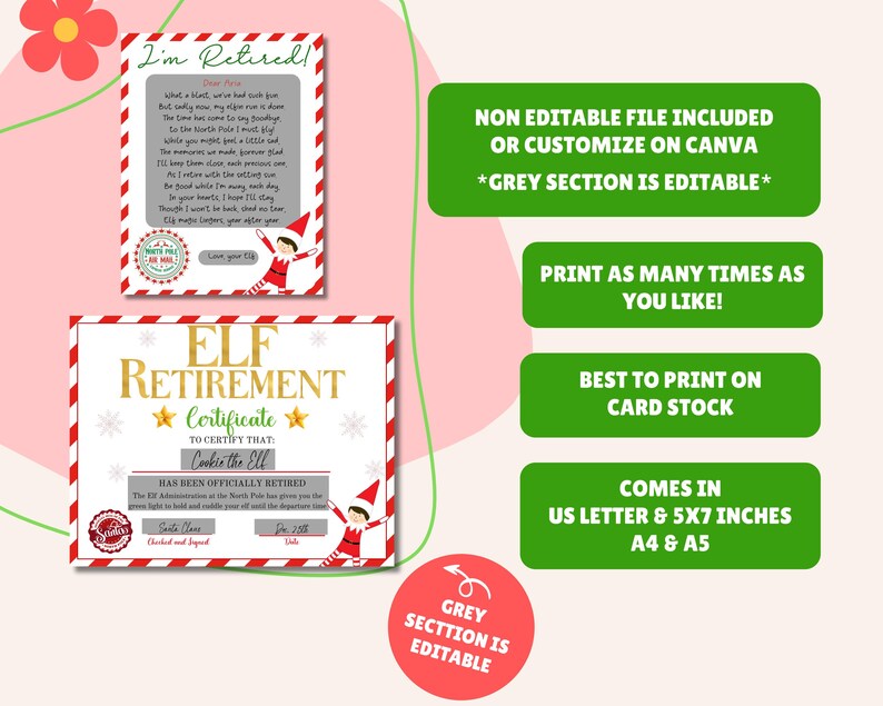 EDITABLE Elf Retirement Letter, Elf Retirement Certificate, Elf Final ...