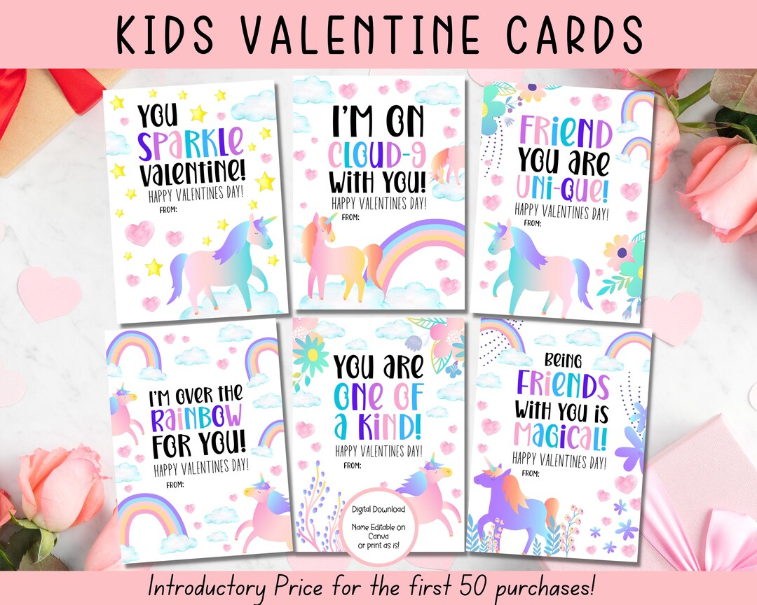 EDITABLE Printable Unicorn Valentine Card, Classroom Valentines Day ...