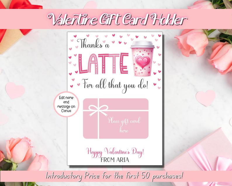 EDITABLE Teacher Valentine Gift Card Holder, Valentines Day Teacher ...