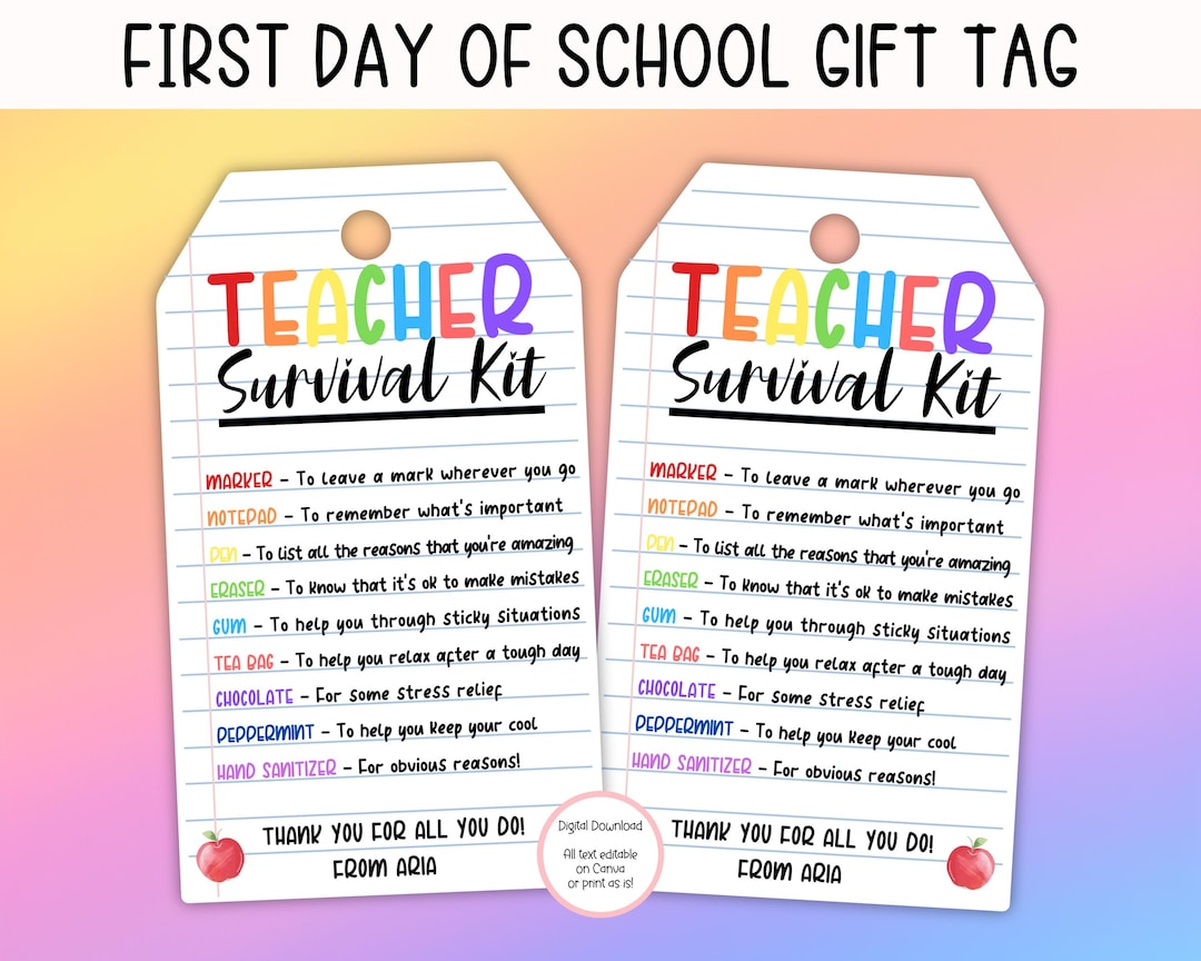 EDITABLE Teacher Survival Kit, First Day of School Gift Tag, Back to ...