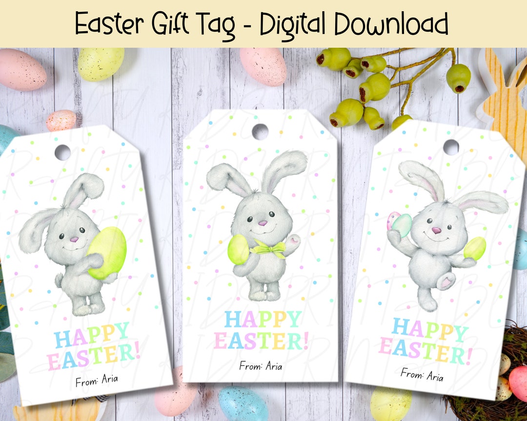 EDITABLE Colourful Bunny Easter Gift Tags Easter Printables - Etsy