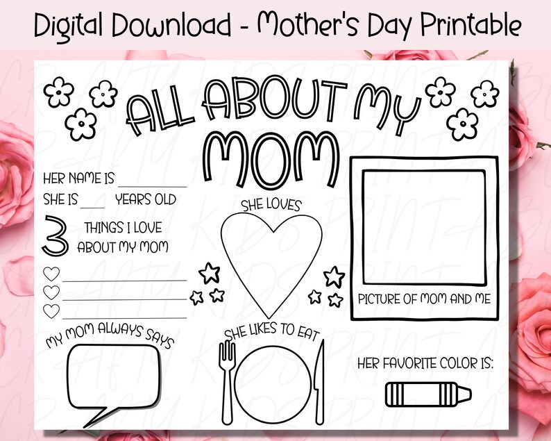 Mother's Day Printable All About My Mom Mothers Day - Etsy