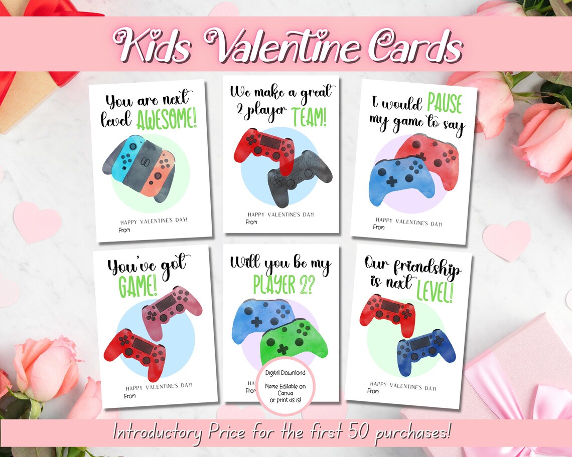EDITABLE Printable Gamer Valentine Cards, Classroom Valentines Day Card ...