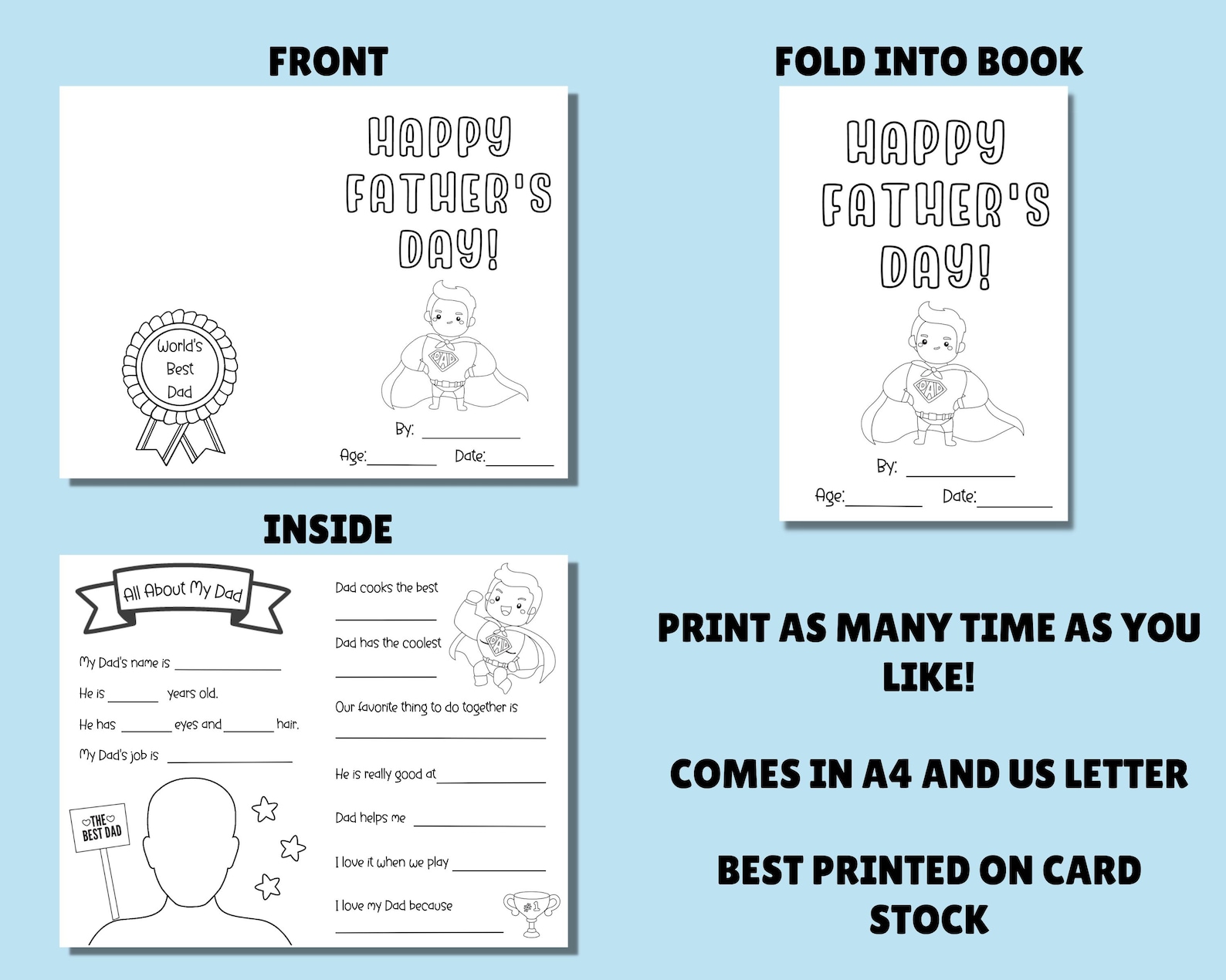 Father's Day Printable, All About My Dad Book, Fathers Day Gift, Father ...