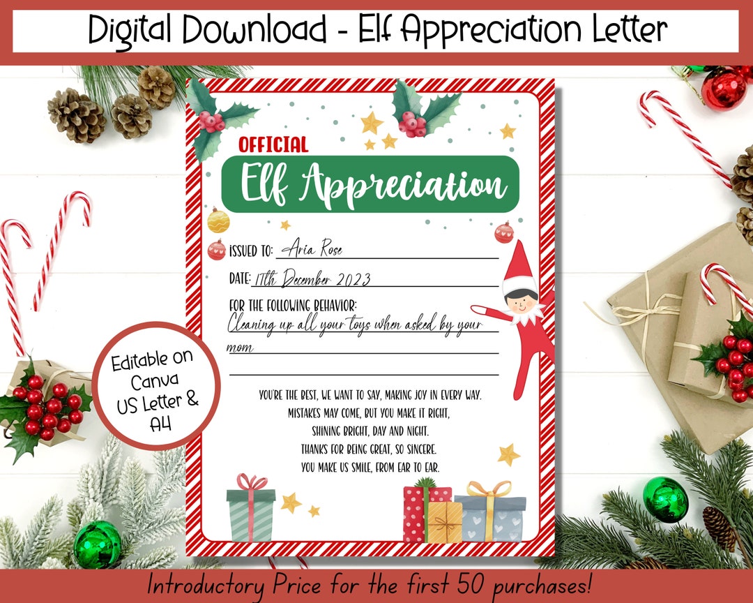 EDITABLE Elf Appreciation Letter Elf Good Behavior Letter - Etsy