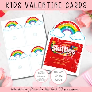 EDITABLE Rainbow Candy Valentine Cards, Classroom Valentines Day Cards ...