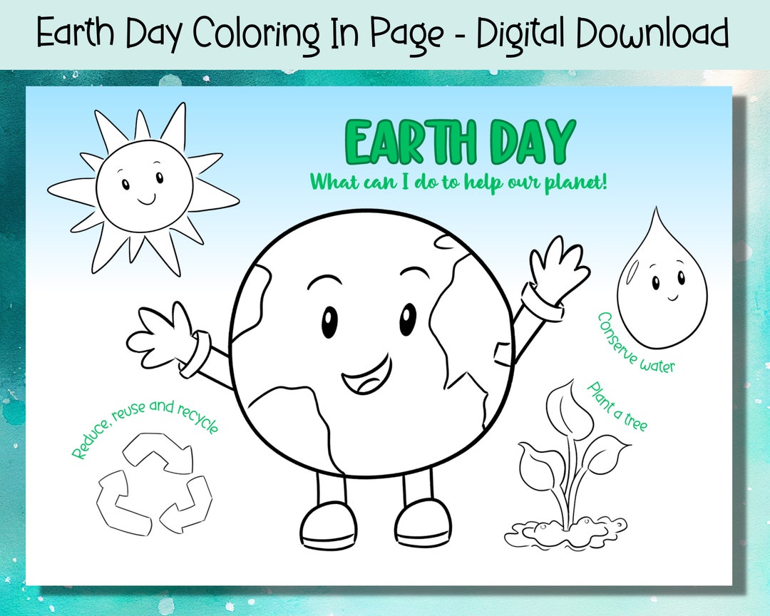 Earth Day Coloring in Page Earth Day Art for Kids Earth Day - Etsy