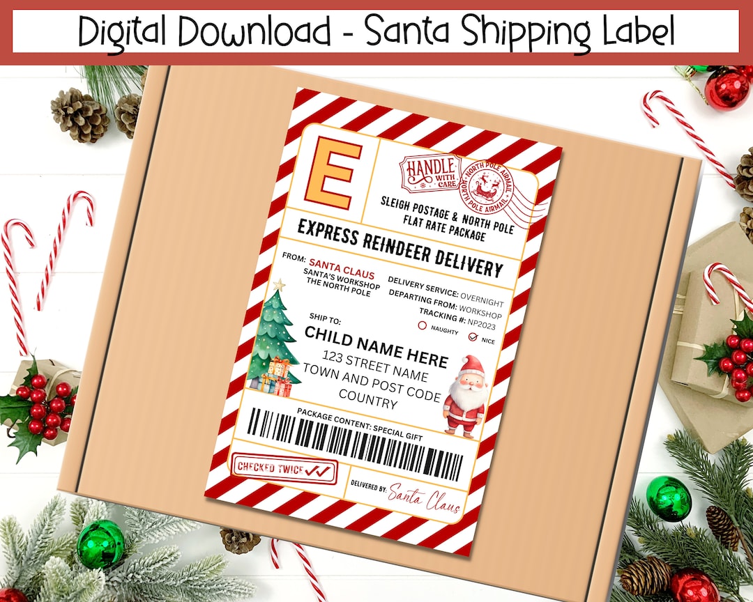 EDITABLE Santa Shipping Label, North Pole Delivery Tags, Santa Mail ...