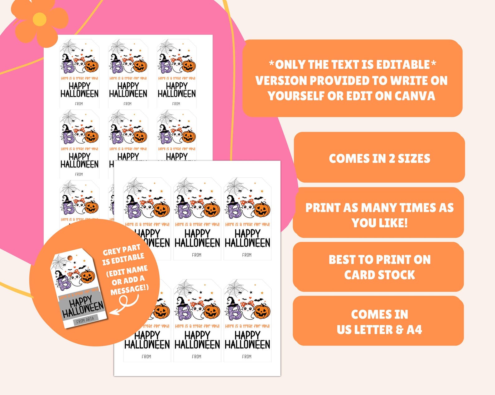 EDITABLE Halloween Gift Tag, Halloween Class Gift Tag, Halloween Favor ...