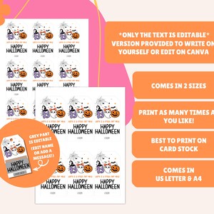 EDITABLE Halloween Gift Tag, Halloween Class Gift Tag, Halloween Favor ...