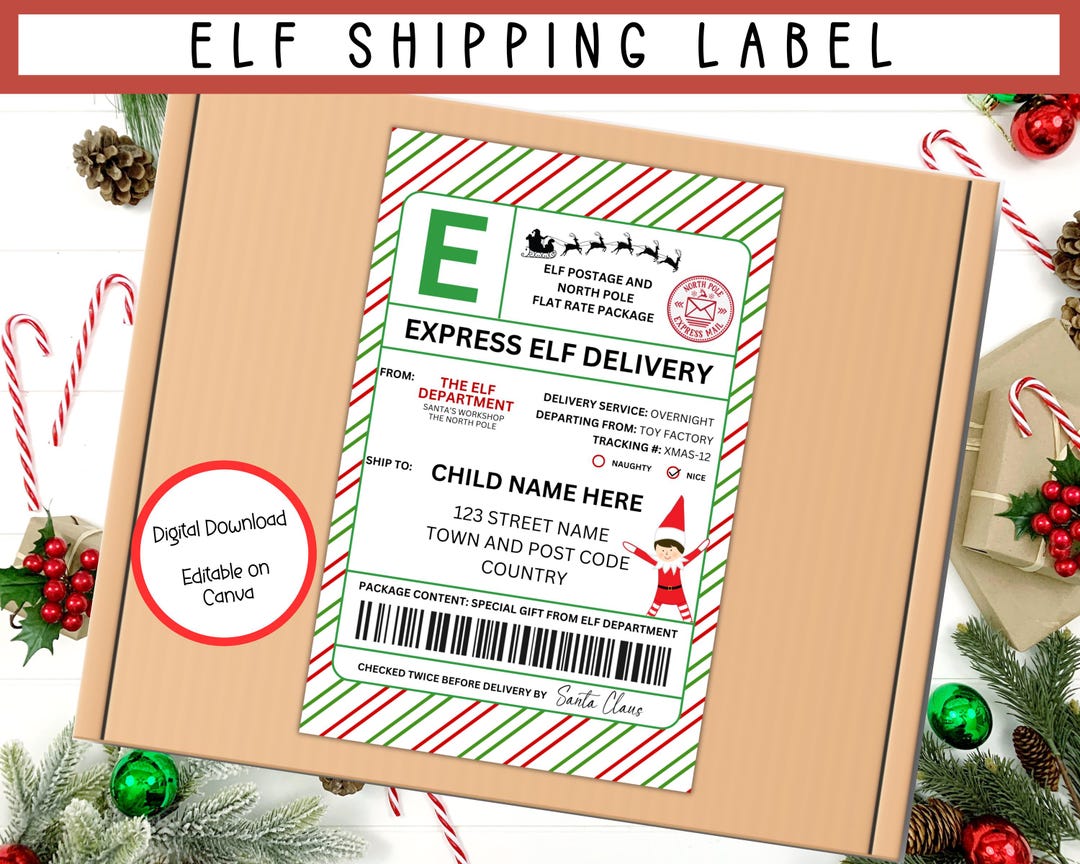 EDITABLE Elf Shipping Label, North Pole Delivery Tags, Santa Mail ...