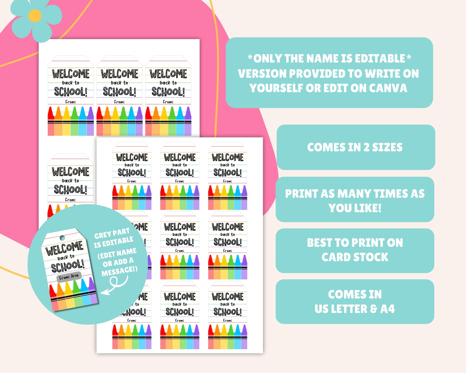 EDITABLE School Gift Tag, Back to School Gift Tag, Teacher Thank You ...