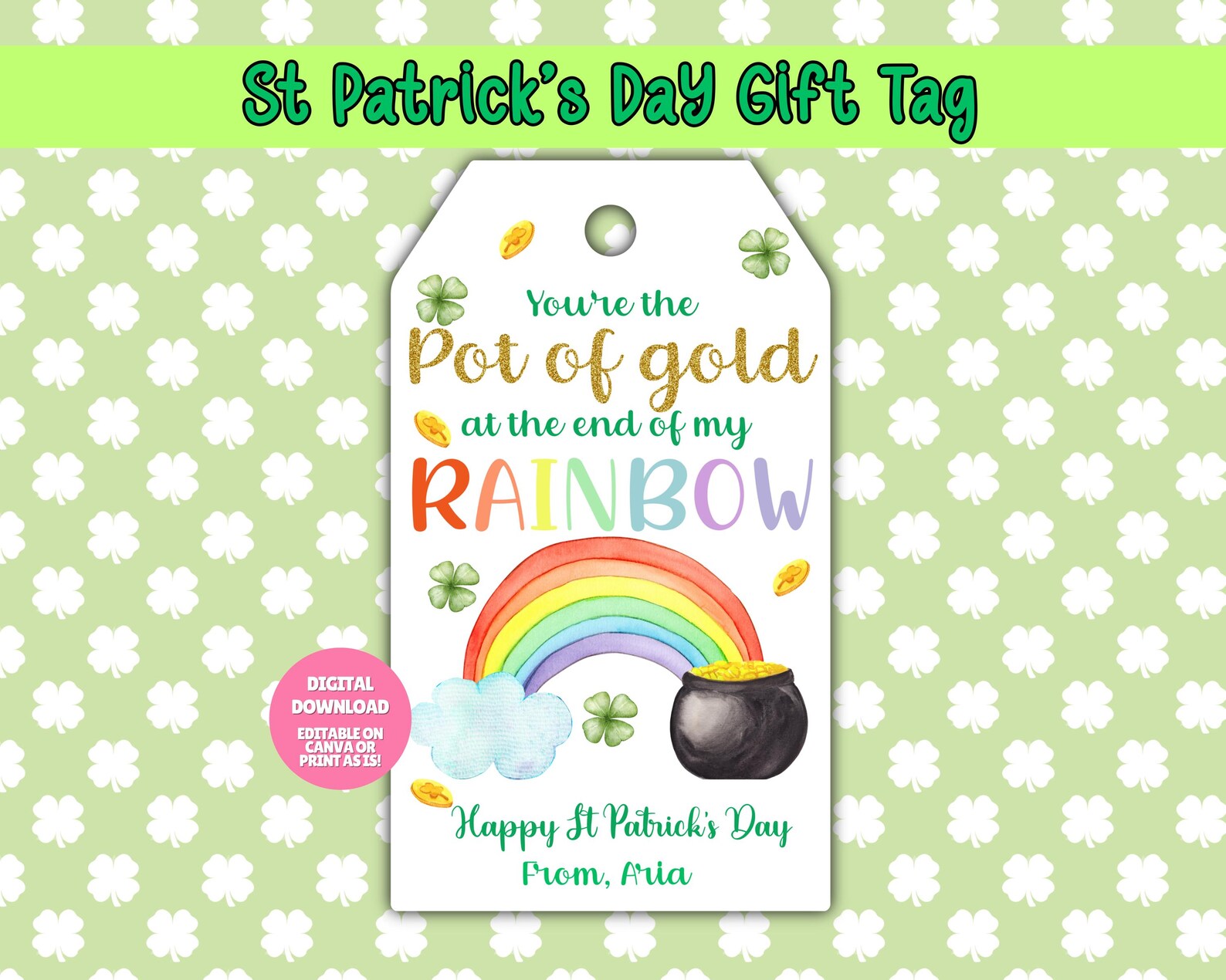 EDITABLE St Patrick's Gift Tag, St Patricks Day Gift, Rainbow St ...